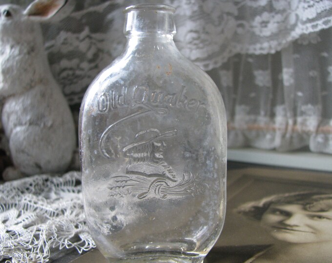 Antique Glass Bottle, Antique Quaker Bottle, Antique Embossed Bottle ...