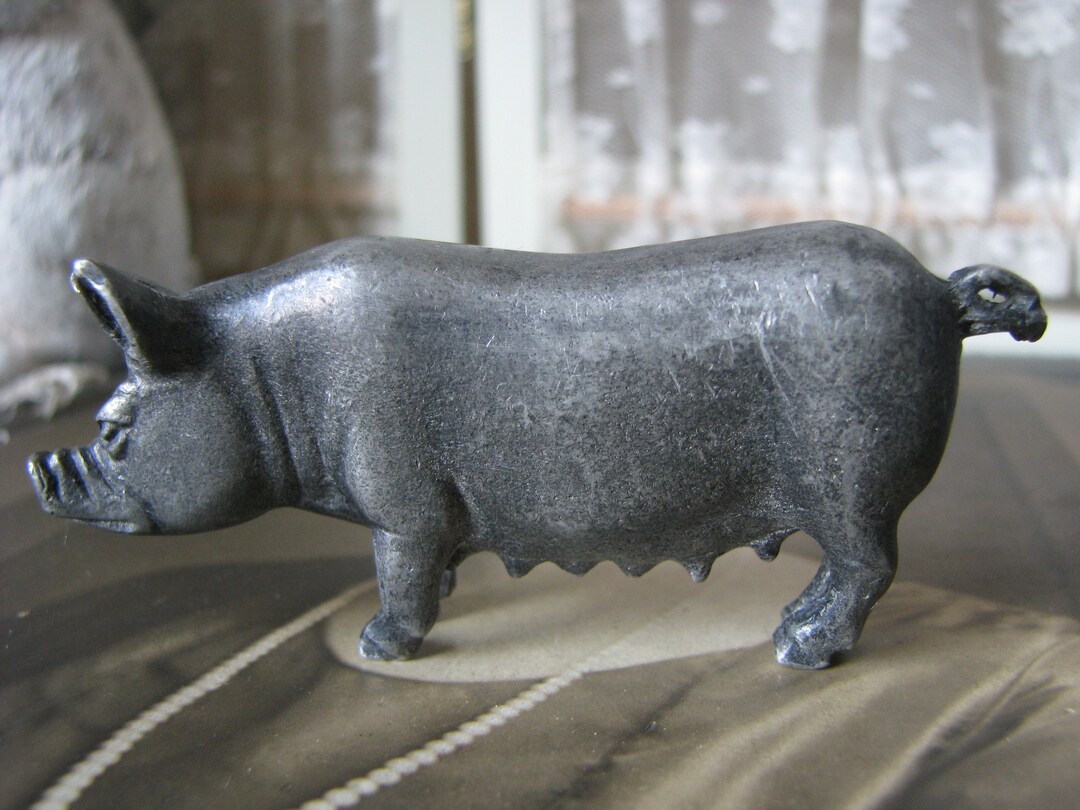 Antique Cast Pewter Pig, Antique Pewter Sow, Pewter Pig Figurine ...