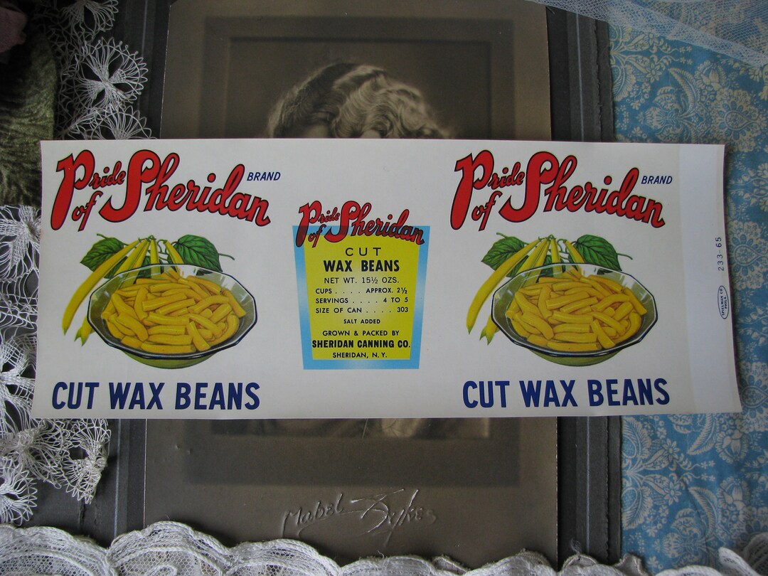 1930's Can Label, Vintage Wax Beans Label, Pride of Sheridan Can Label ...