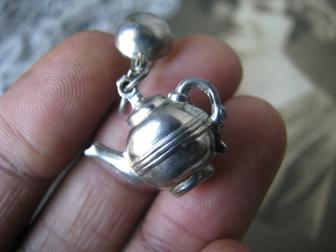 Vintage Teapot Earrings, Silver Teapot Earrings, Vintage Novelty ...