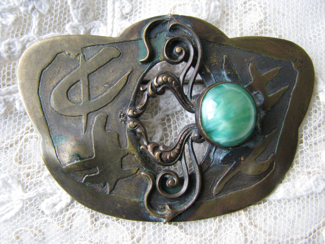 Antique Max Neiger Brooch, Chinese Bronze Brooch, Czech Glass Brooch ...