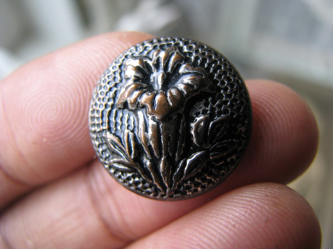 Antique Picture Button, Flower Picture Button, Antique Copper Button ...