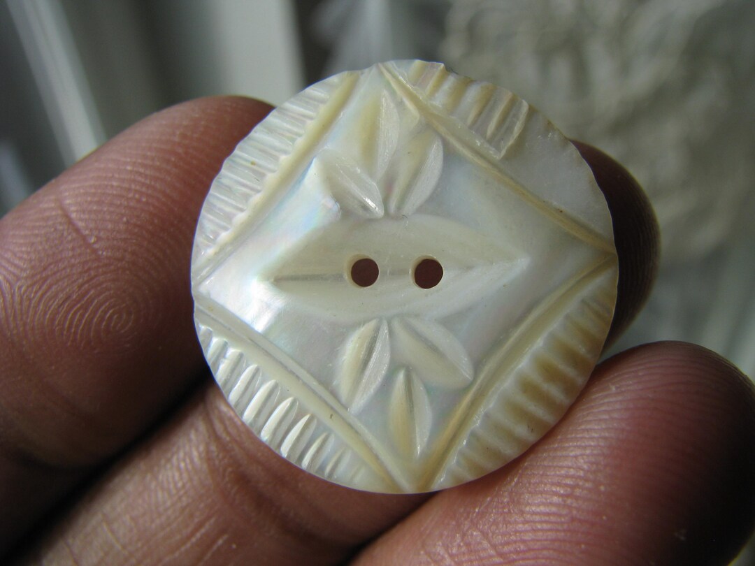 Antique Carved Shell Button, Antique Mother of Pearl Button, Mother of ...