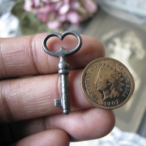 Miniature Key, Tiny Antique Key, Antique Heart Shaped Key, Antique ...