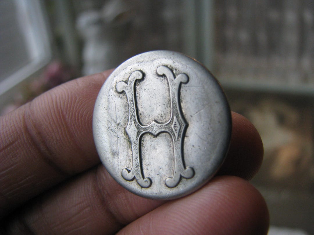 Antique Silver Plated Initial Button, Victorian Letter H, S.A. FRENCH N ...