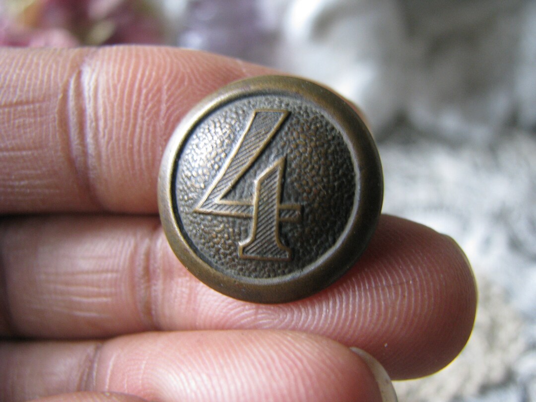 Antique Uniform Button, Number 4 Button, Antique Number Button ...