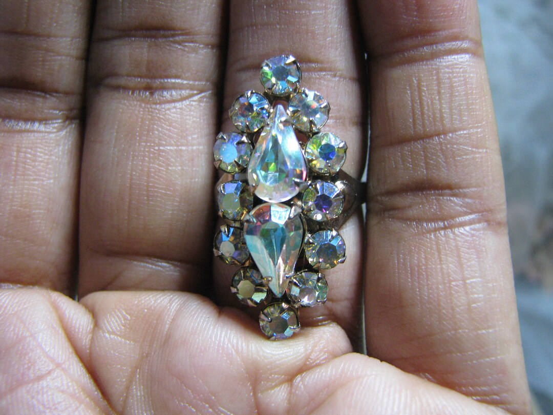 Vintage Rhinestone Ring, AB Rhinestone Ring, Vintage Costume Ring ...