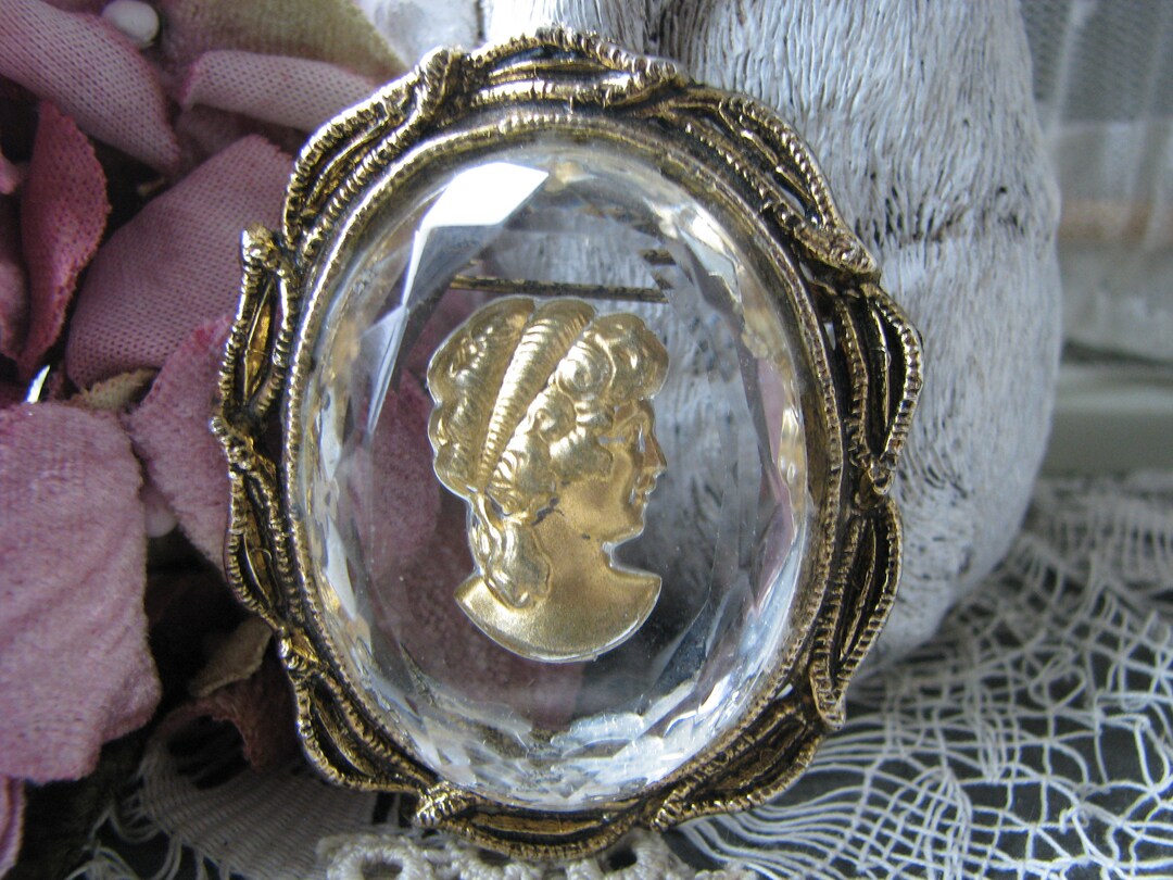 Vintage Intaglio Brooch, Reverse Cameo Brooch, Large Intaglio Brooch ...