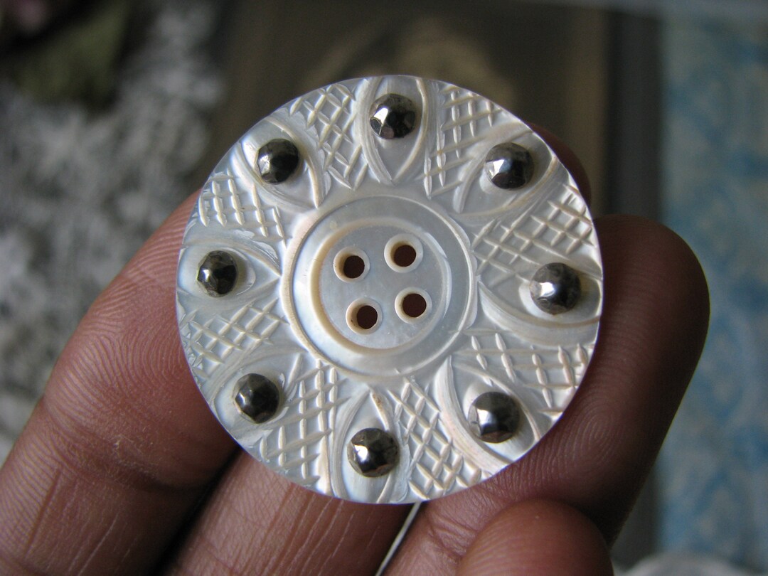 Antique Carved Shell Button, Antique Mother of Pearl Button, Cut Steel ...