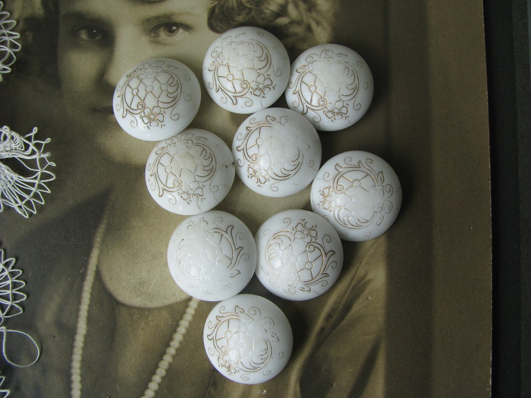 Antique Glass Buttons, Victorian Milk Glass Buttons, Etched Glass ...