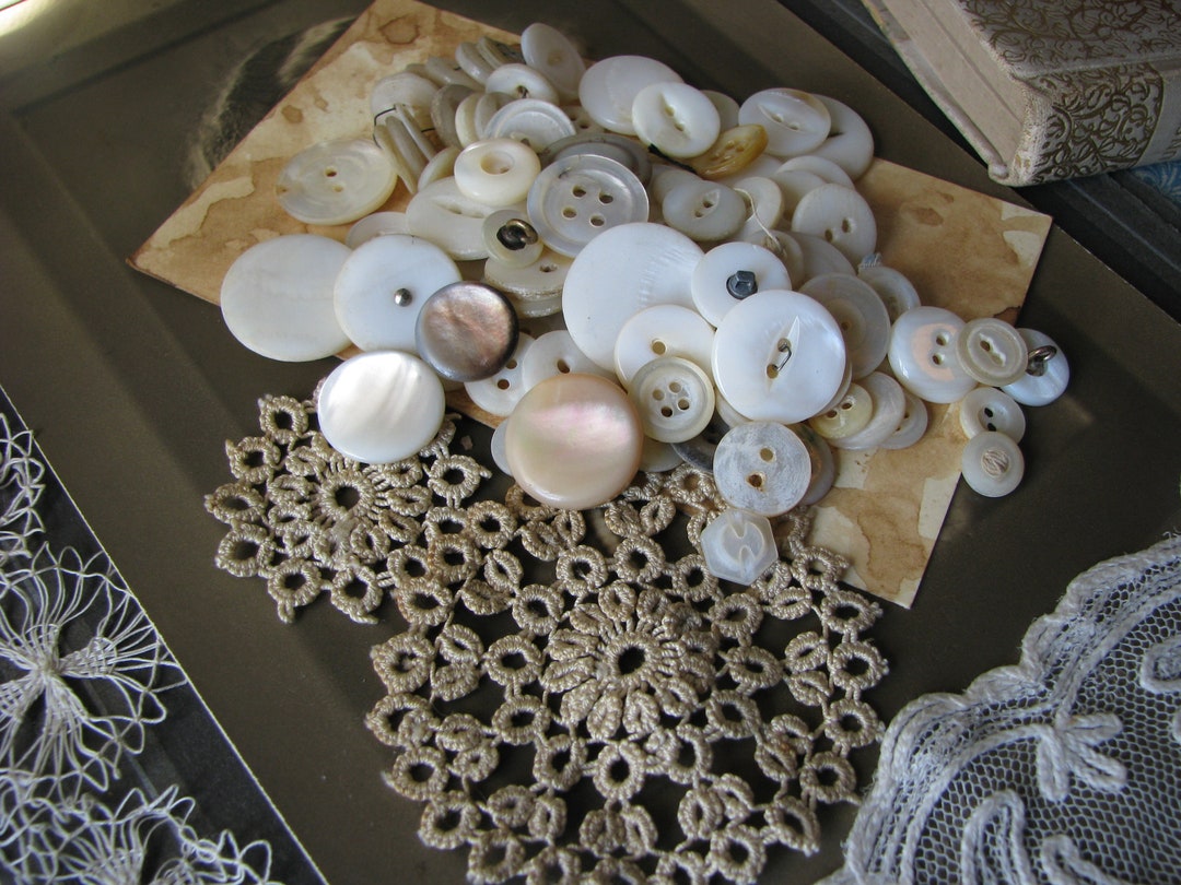 100 Antique Mother of Pearl Buttons, 100 Antique Shell Buttons, Antique ...