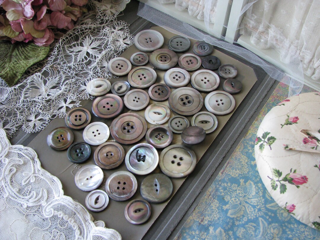 Antique Carved Shell Buttons, Antique Mother of Pearl Buttons, Black ...