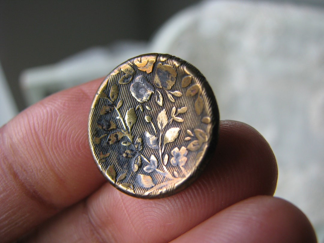 Antique Textured Button, Antique Floral Button, Antique Brass Button ...