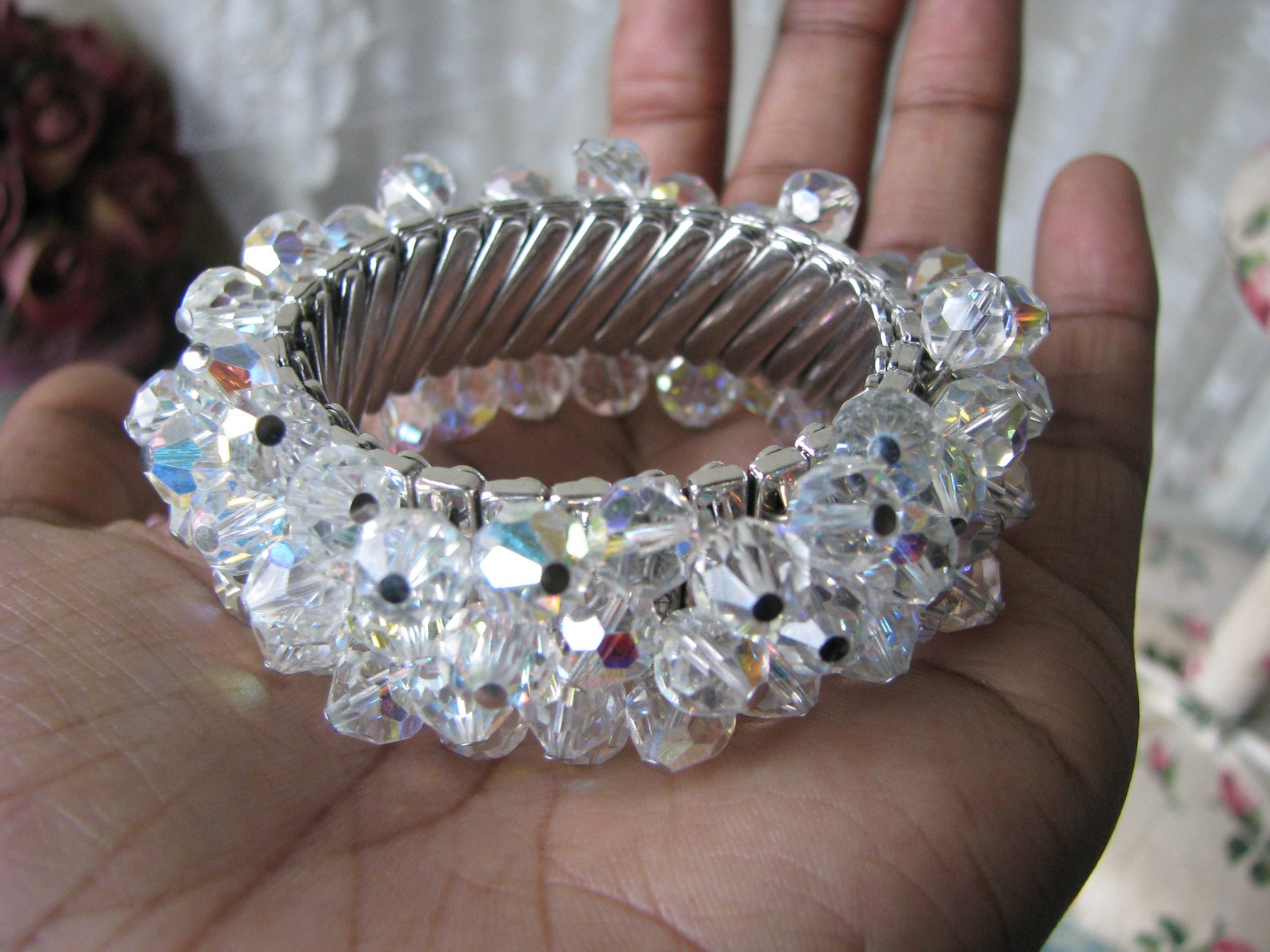 Vintage Aurora Borealis Crystal Bead Expansion Bracelet, Japan - Etsy