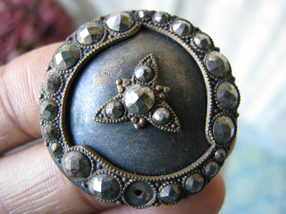 Antique Cut Steel Button, Victorian Cut Steel Button, Cut Steel Studded ...