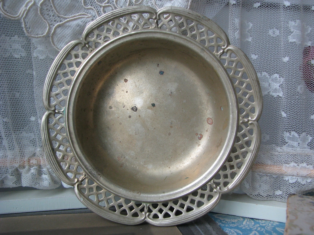 Antique Nut Dish, Victorian Nut Dish, White Brass Nut Dish, Antique Bon ...