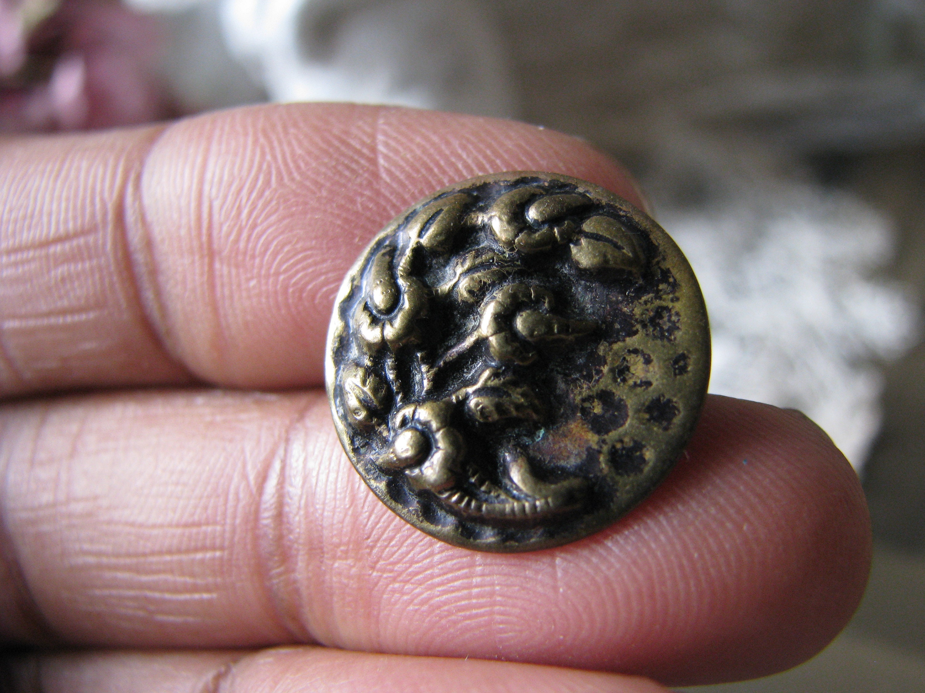 Sewing Antique Brass Button Floral Picture Button French Antique Button ...