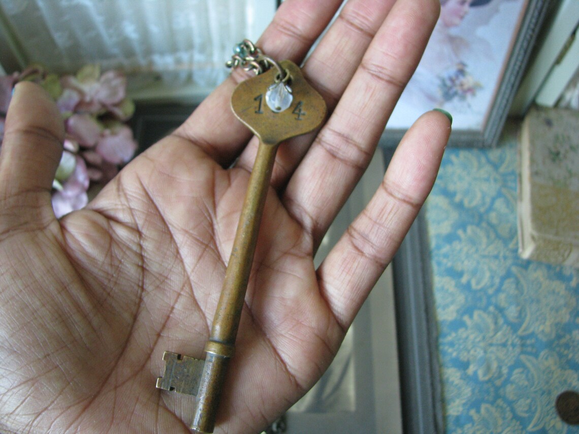 Antique Key Necklace, Handmade Beaded Necklace, Brass Key, Assemblage ...