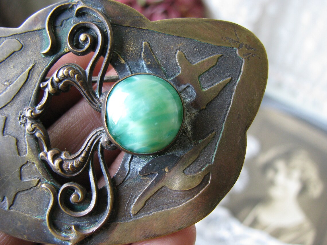 Antique Max Neiger Brooch, Chinese Bronze Brooch, Czech Glass Brooch ...