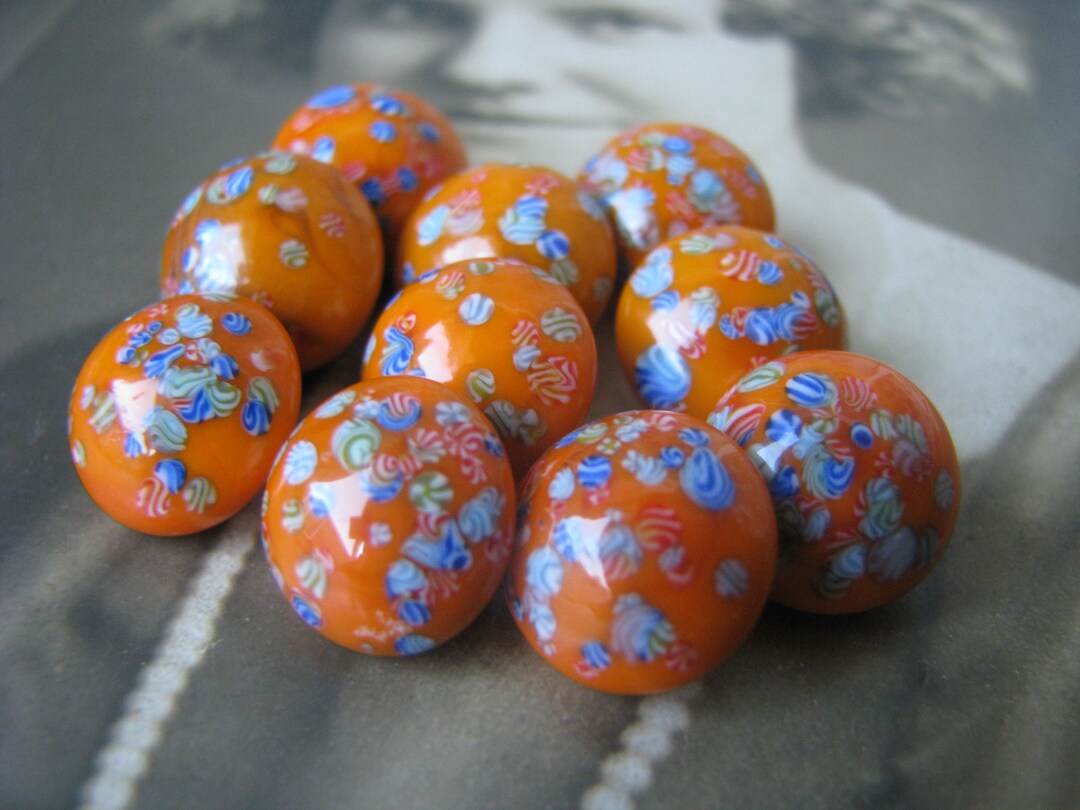 Antique Glass Buttons, Venetian Glass Buttons, Orange Glass Buttons ...
