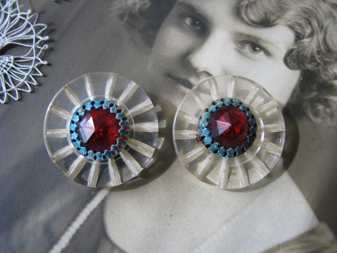 Vintage Celluloid Buttons, Art Deco Celluloid Buttons, Red Jewel ...