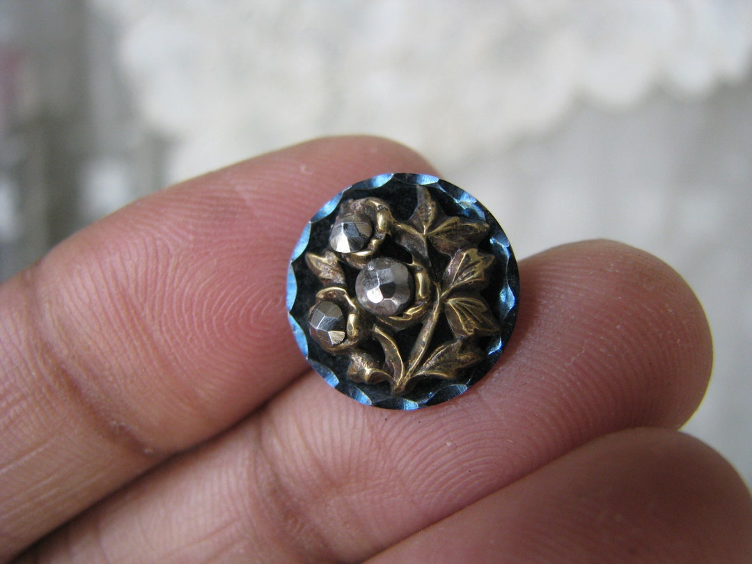 Antique Cut Steel Floral Button, Victorian Brass Stud - Etsy