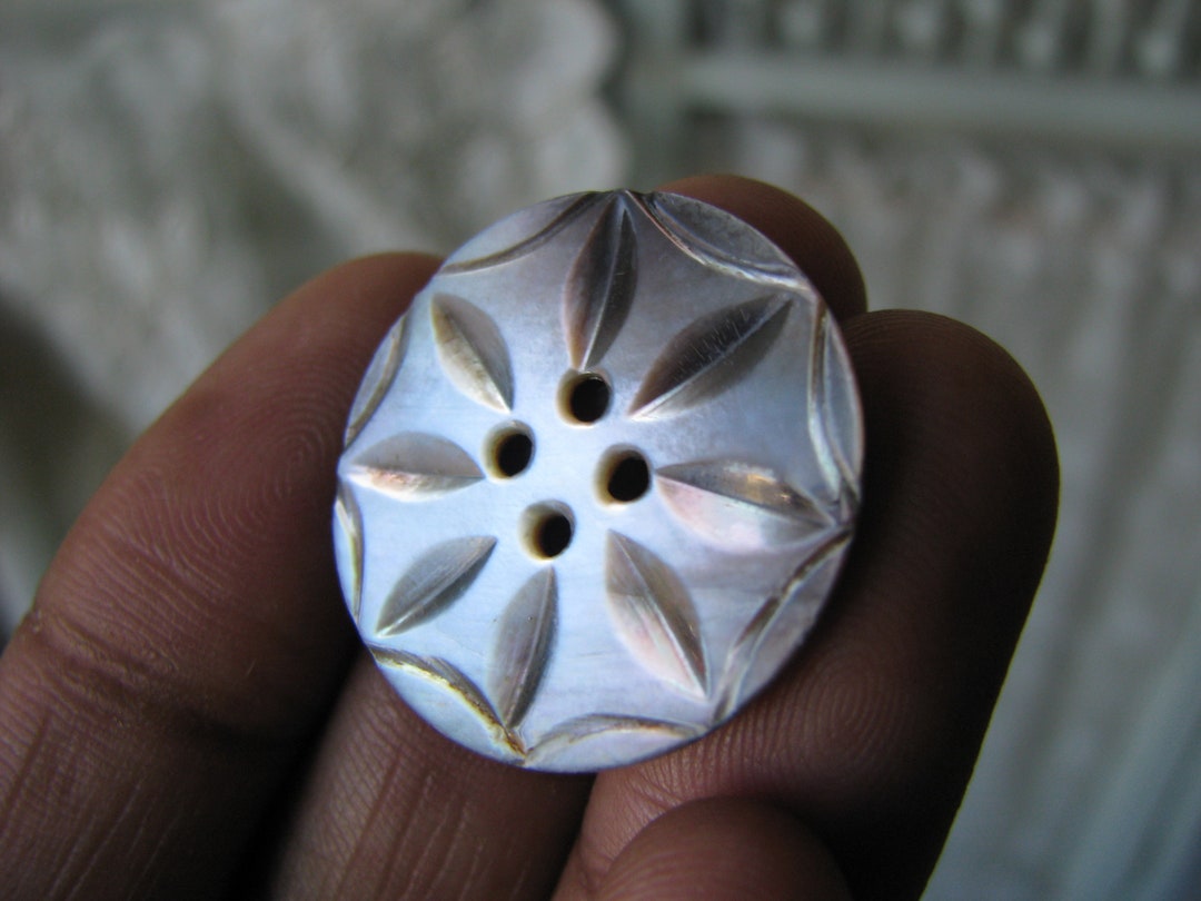Antique Carved Shell Button, Antique Mother of Pearl Button, Mother of ...