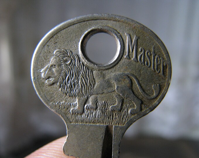 Antique Brass Key, Master Lock Co., Antique Pin Tumbler Key, Lion ...