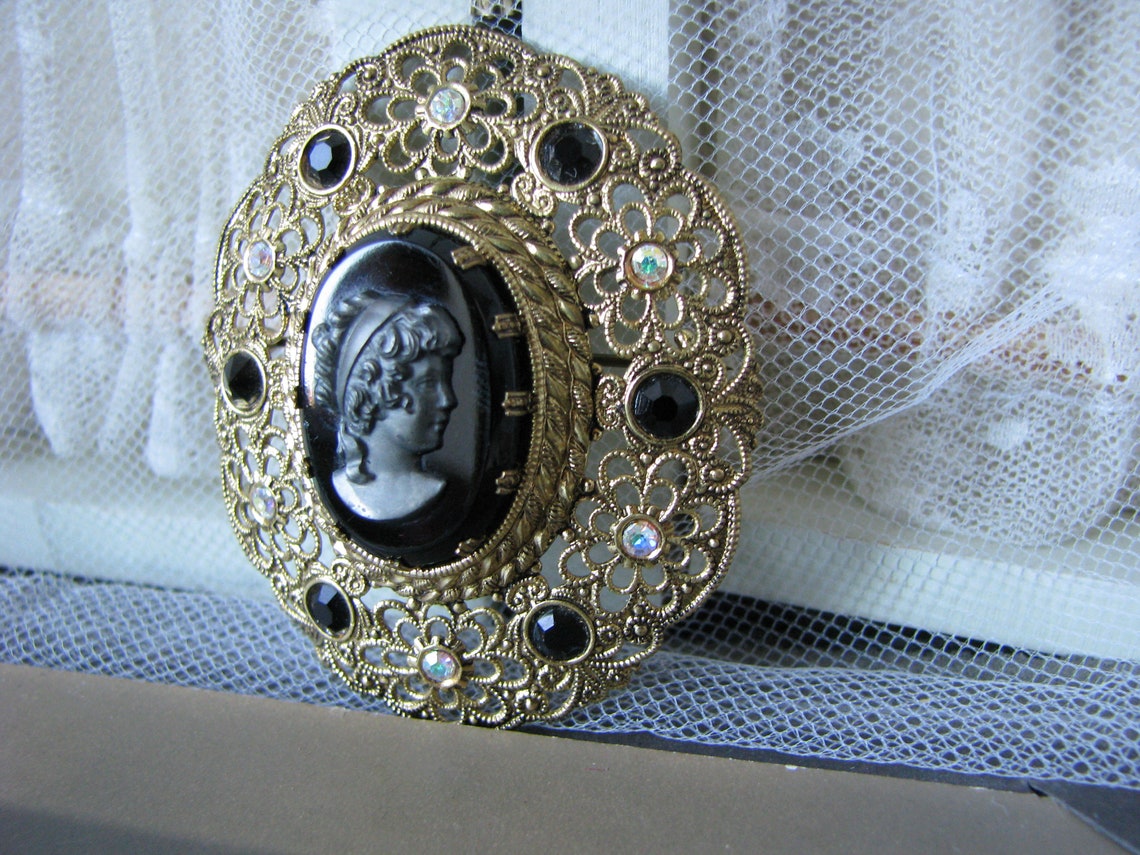 Victorian Black Cameo Vintage Black Cameo Filigree Cameo - Etsy