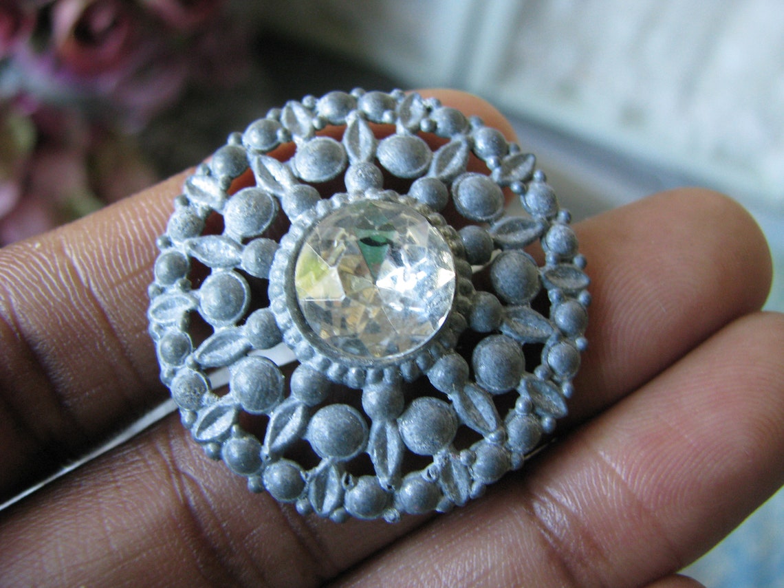 Antique Openwork Button Large Pewter Button Antique Paste | Etsy