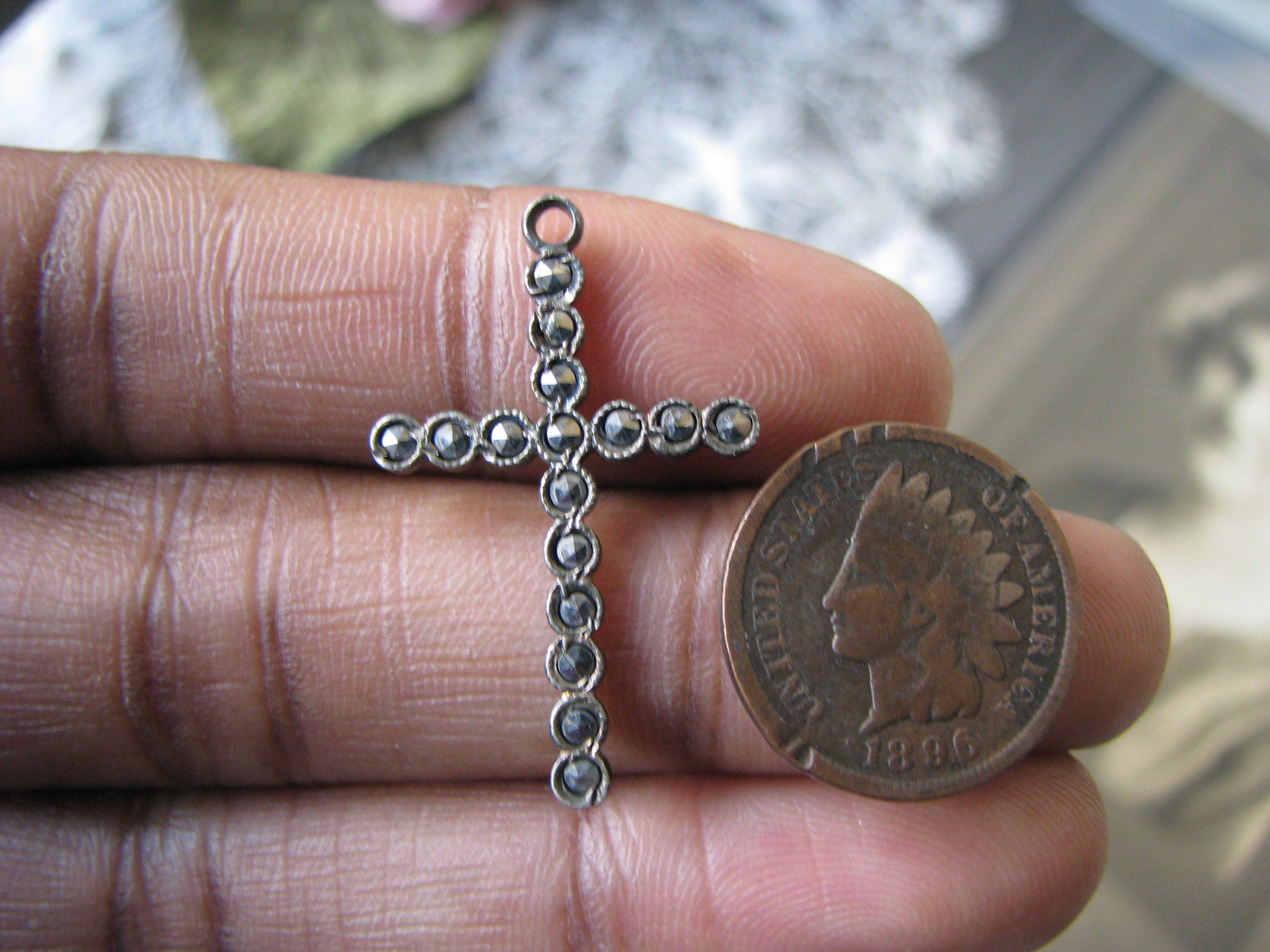 Art Deco Marcasite Cross Pendant, Antique Sterling Silver - Etsy