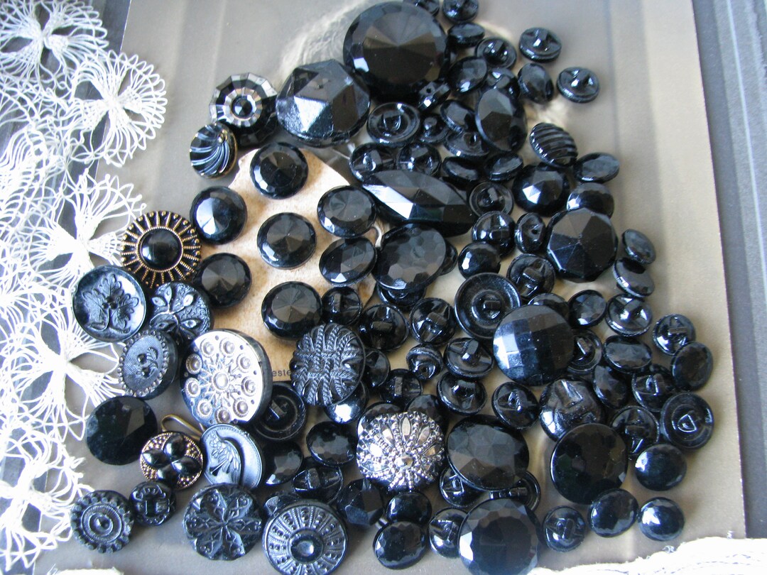 Antique Glass Buttons, Antique Black Glass Buttons, Old Glass Buttons ...