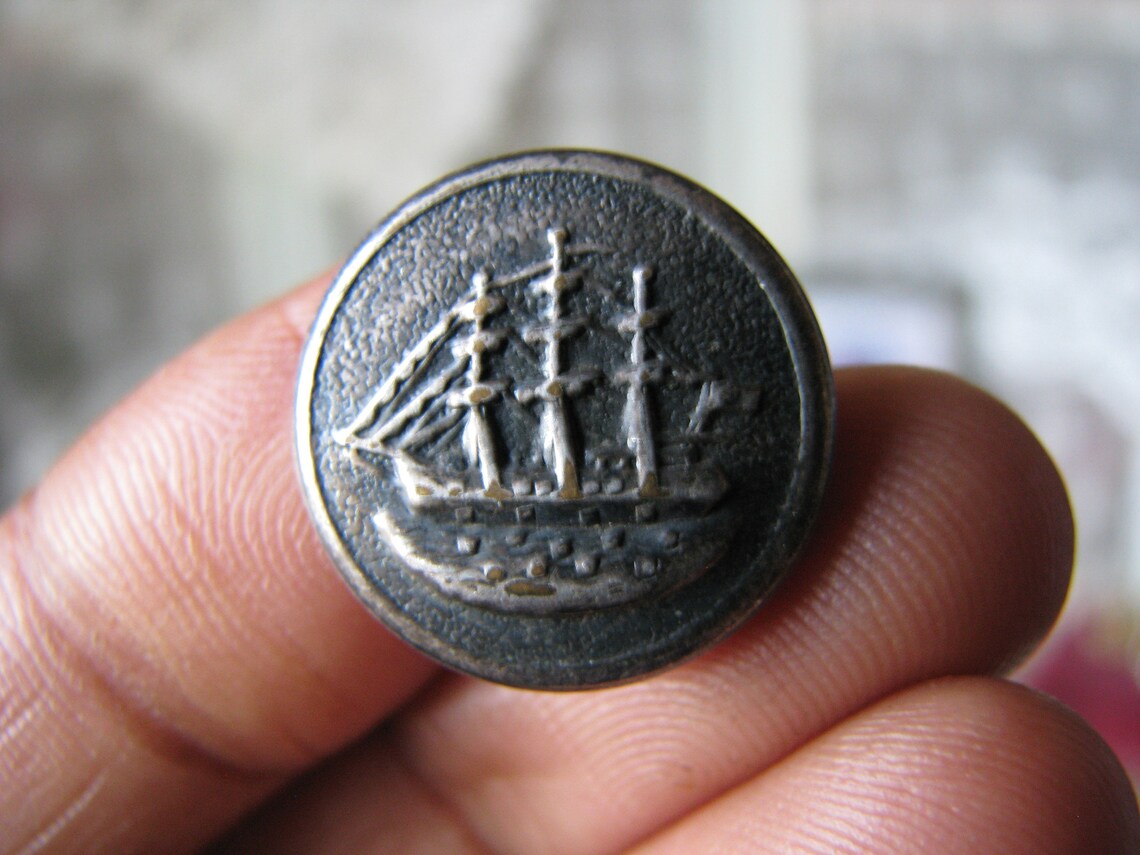Antique Picture Button Ship Picture Button Antique Silver - Etsy