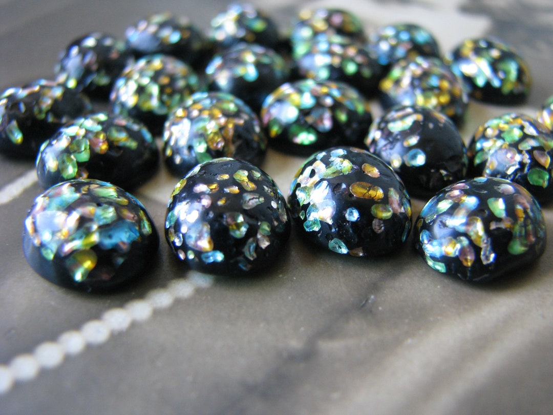 Vintage Black Glass Jewel, Vintage Art Glass Jewel, Foil Glass Jewel ...