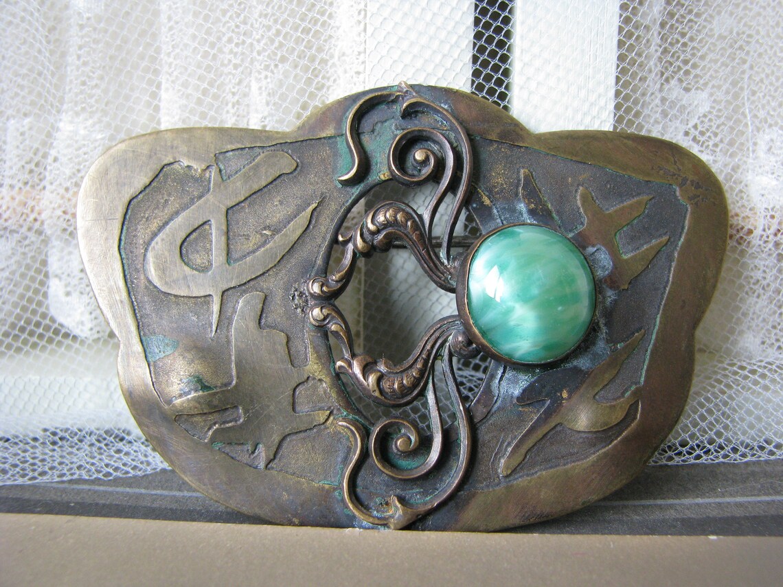 Antique Max Neiger Brooch, Chinese Bronze Brooch, Czech Glass Brooch ...