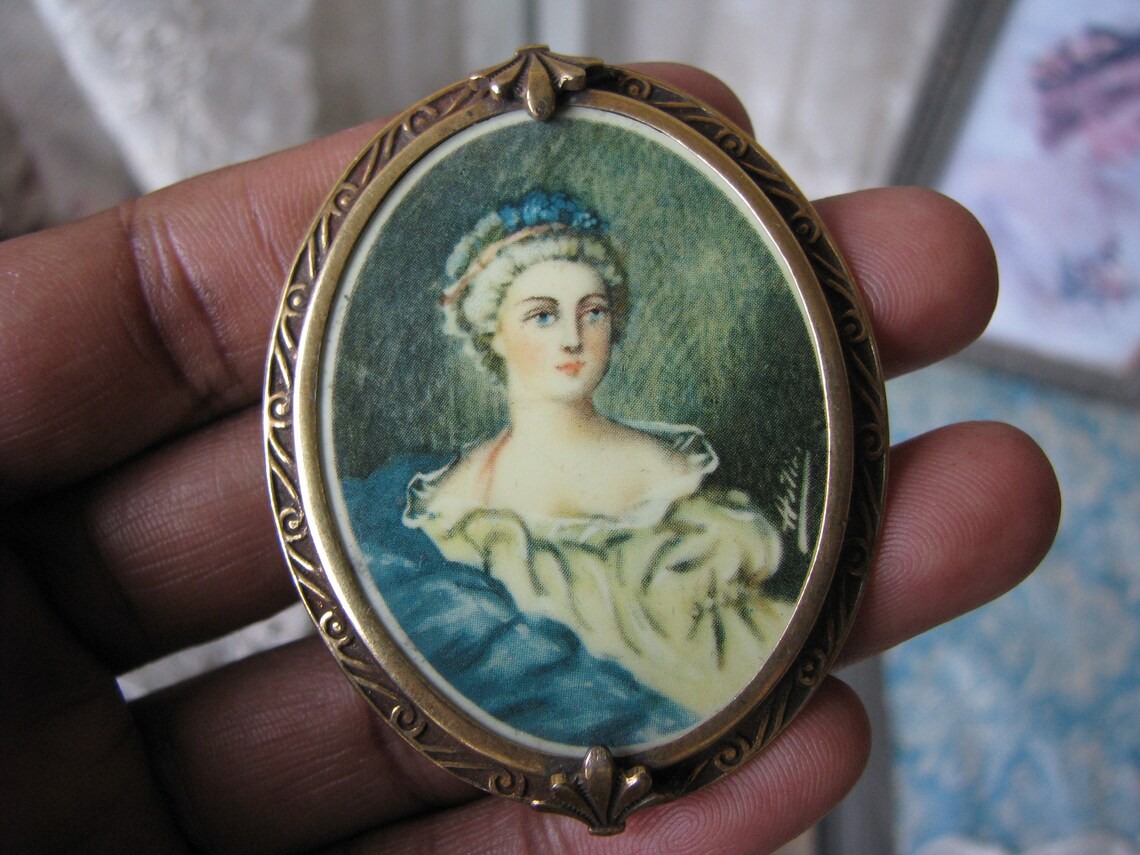 Antique Gold Filled Celluloid Cameo Brooch, 1930s Painted Portrait - Etsy
