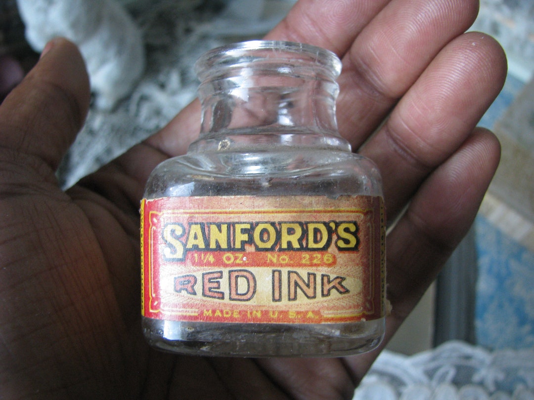 Antique Ink Bottle, Sanford's Red Ink, Antique Glass Bottle, Labeled ...