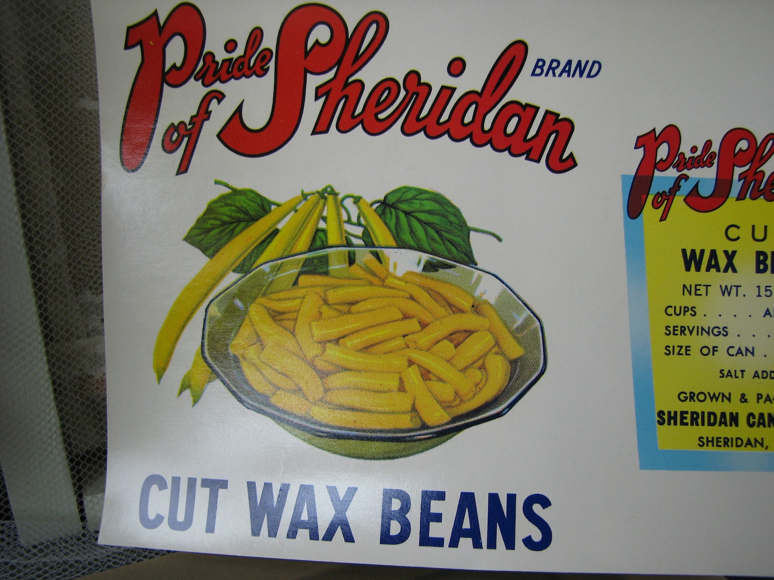 1930's Can Label, Vintage Wax Beans Label, Pride of Sheridan Can Label ...