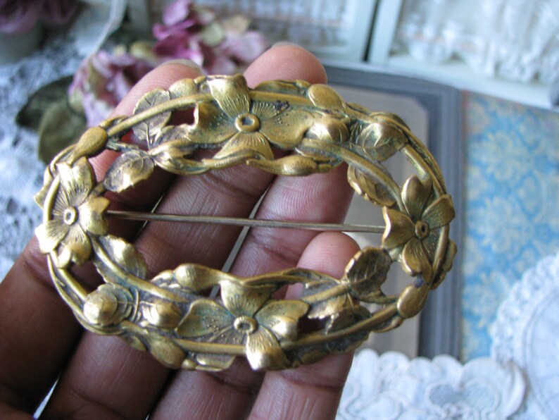 Antique Wild Rose Brooch Art Nouveau Sash Pin Large Art - Etsy