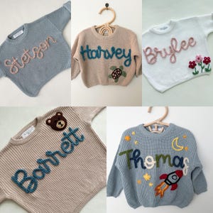Custom Hand Embroidered Toddler and Baby Name Sweater, Kids Knit ...