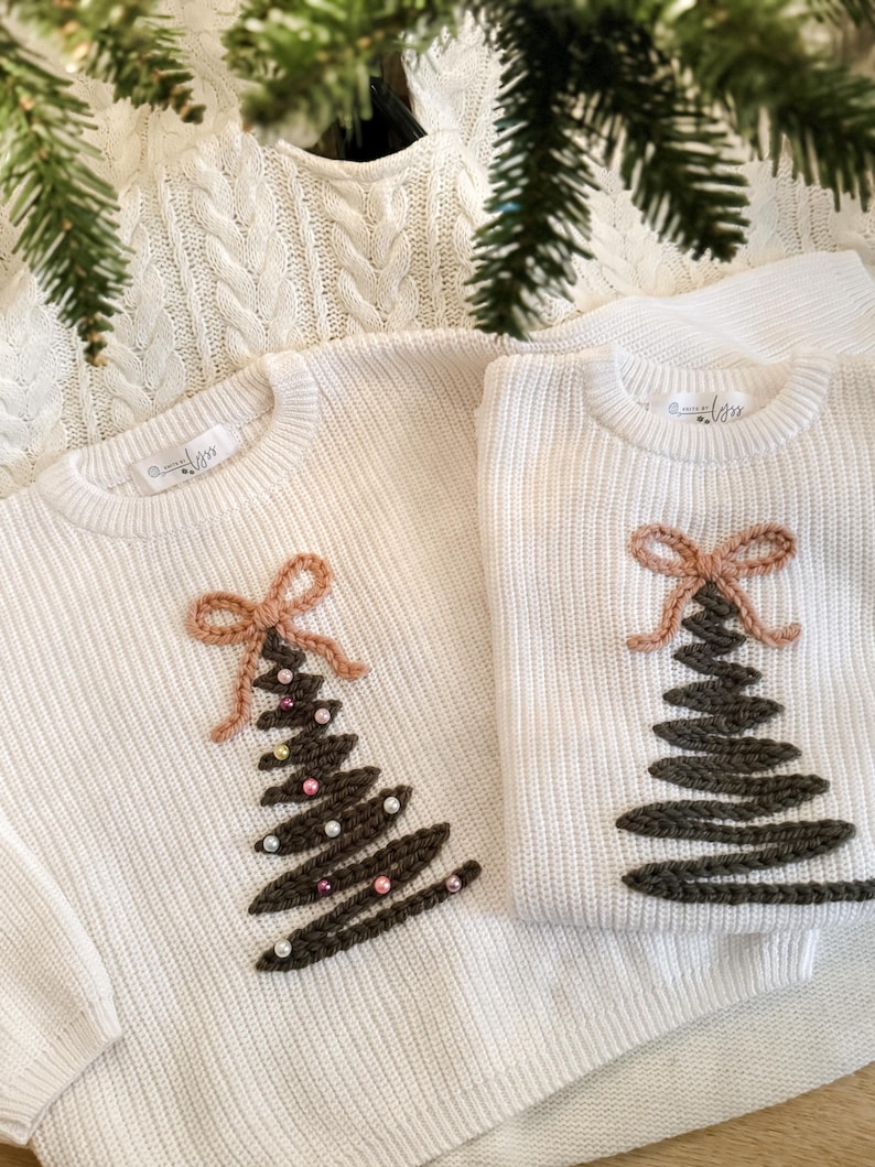 Holiday Hand Embroidered Sweater, Christmas Tree Embroidered Sweater ...
