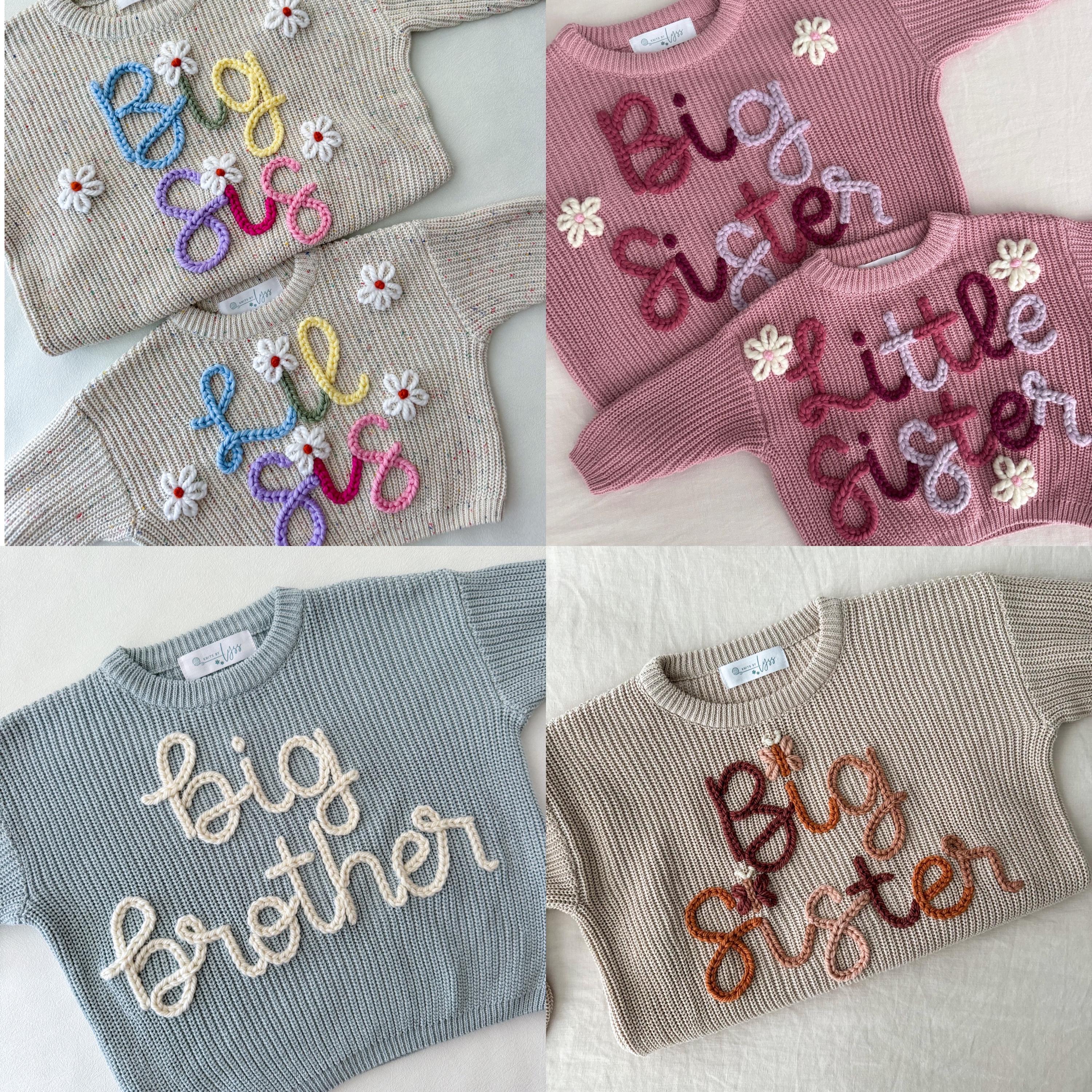 Hand Embroidered Big Sibling Sweaters, Big Sister Little Sister Sweater ...