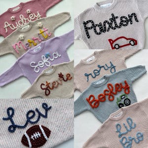 Custom Hand Embroidered Oversized Toddler and Baby Name Knit Sweater ...
