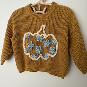 Fall Hand Embroidered Sweater, Pumpkin Sweater, Holiday Sweaters ...