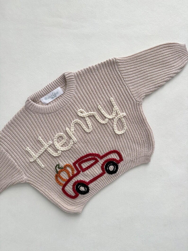 Fall Hand Embroidered Sweaters, Pick up Truck Pumpkin Sweater, Pumpkin ...