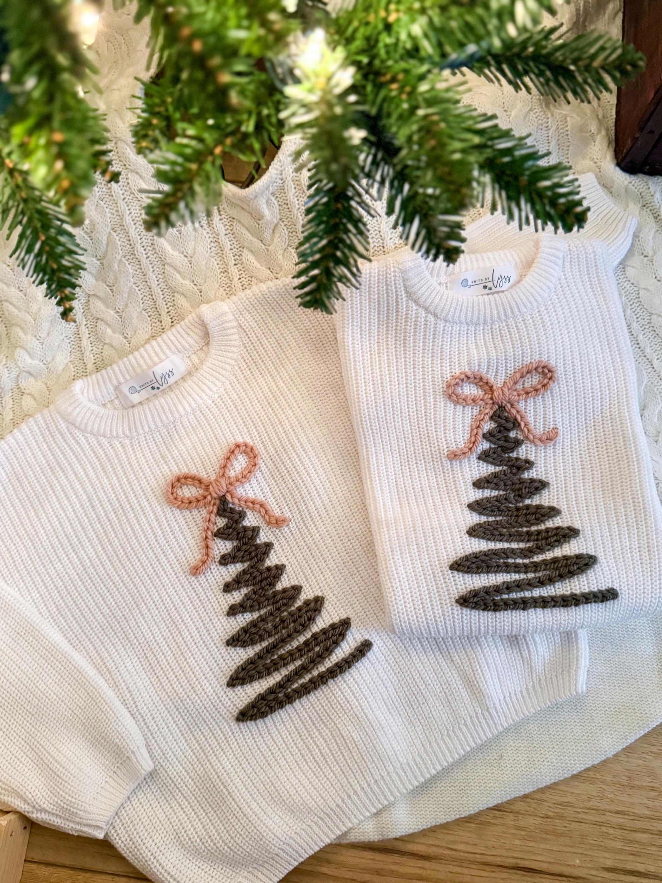 Holiday Hand Embroidered Sweater, Christmas Tree Embroidered Sweater ...