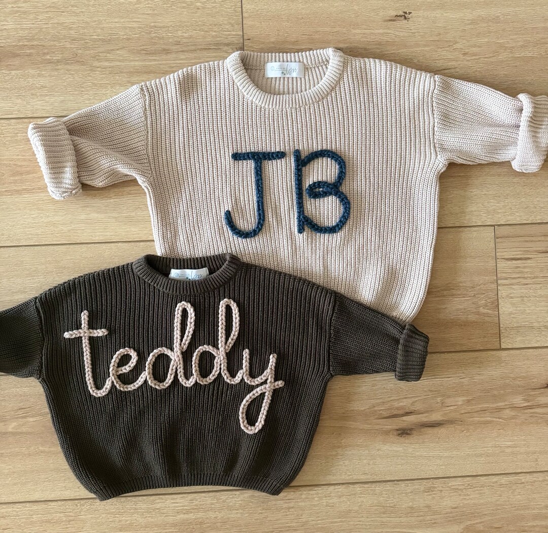 Custom Hand Embroidered Toddler and Baby Name Sweater, Oversized Kids ...