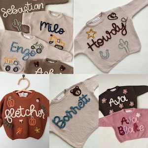 Custom Hand Embroidered Toddler and Baby Name Sweater, Kids Knit ...