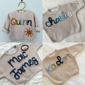 Custom Hand Embroidered Oversized Toddler and Baby Name Knit Sweater ...
