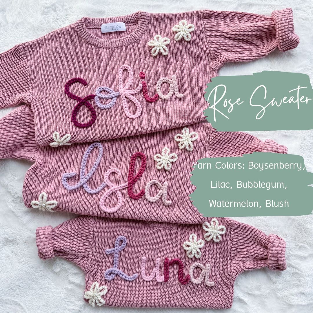 Custom Name Sweater, Hand Embroidered Baby Sweater, Personalized Name ...